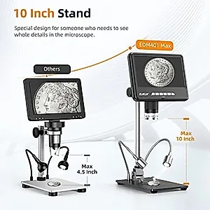 Elikliv EDM401 Max 2K Digital Microscope, 7" LCD Digital Microscope 1200x, 24MP Soldering HDMI Microscopes, IPS Screen, 10" Stand, 10 LED Lights, Wireless Remote, PC/TV Compatible, 32GB