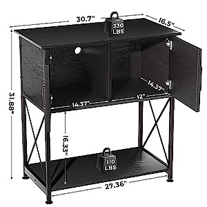 Herture 20-29 Gallon Aquarium Stand Metal Frame Fish Tank Stand with Cabinet Storage, for 20 Gallon Long Aquarium,30.7" L*16.5" W Tabletop,330LBS Capacity Black PG01YGB
