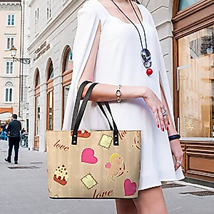 Womens Handbag Heart Love Pattern Leather Tote Bag Top Handle Satchel Bags For Lady