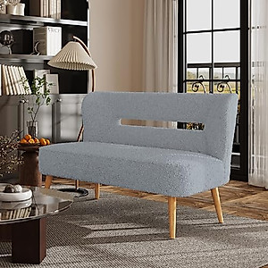 Fahomiss Cream Couch- Sofa Teddy Sectional Loveseat Comfortable Suitable for Living Room Bedroom Office Apartment Small Space Lounge 46.5" W (Blue loveseat)