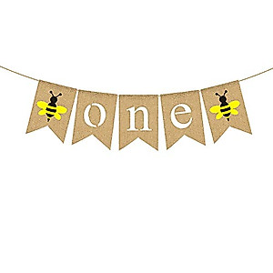 Rainlemon Jute Burlap Bumble Bee One High Chair Banner Baby Boy Girl 1st Birthday Party Highchair Decoration