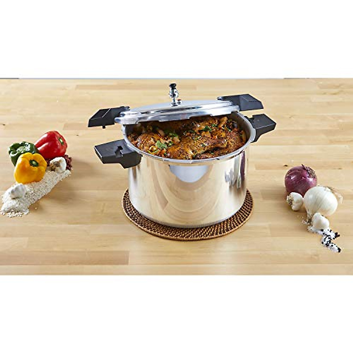 IMUSA USA A417-80807 16Qt Jumbo Stovetop Pressure Cooker with Regulator and Side Handles, Silver