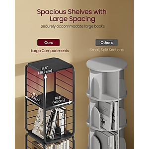 VASAGLE 4-Tier Rotating Bookshelf, Bookcase with Bookends for Small Spaces, Corner Shelf, Steel Frame, Ebony Black and Ink Black ULLS127B56