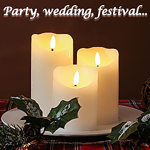 LUSHARBOR Flameless Candles, Battery Operated Real Wax LED Flickering Candles with 10Key Remote Control and Timers, Fake Electronic Candle for Christmas Party Room Home Decor, Set of 3(White)