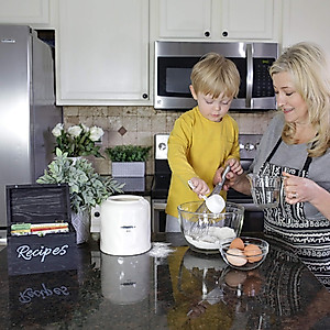 Baking & Beyond Recipe Box, Recipe Card Holder Box with 100 4x6 inch Recipe Cards, 9 Dividers, 1 Conversion & 1 Substitution Card, Vintage Style Solid Pinewood Recipe Organizer (7x5.3x4, Black)