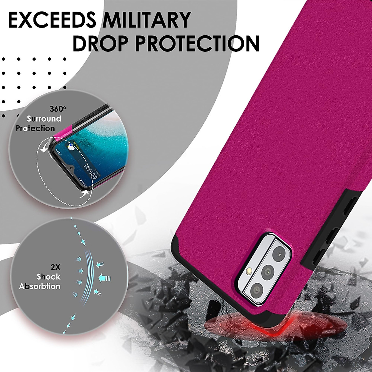 PT Tempered Glass + Shockproof Hybrid Cover Phone Case for Nokia G310 5G + Gift Stand (Dark Pink)