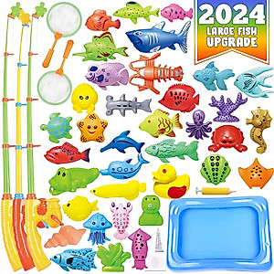 CozyBomB™ Kids Pool Fishing Toys Games | Summer Magnetic Floating Toy Magnet Pole Rod Fish Net Water Table Bathtub Bath Game, Learning Education For age 3 4 5 Boys Girls Toddlers Carnival Party Favors