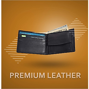 Leatherboss Leather Boys Slim Compact Flap Id Coin Pocket Bifold Wallet with debit credit card holder, Black