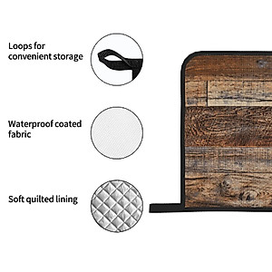 Oven Mitts and Pot Holders Sets of 4,Vintage Brown Wood Splicing Pattern,Oven Mitts Heat Resistant Oven Gloves Set Potholders for Kitchen Baking Grilling