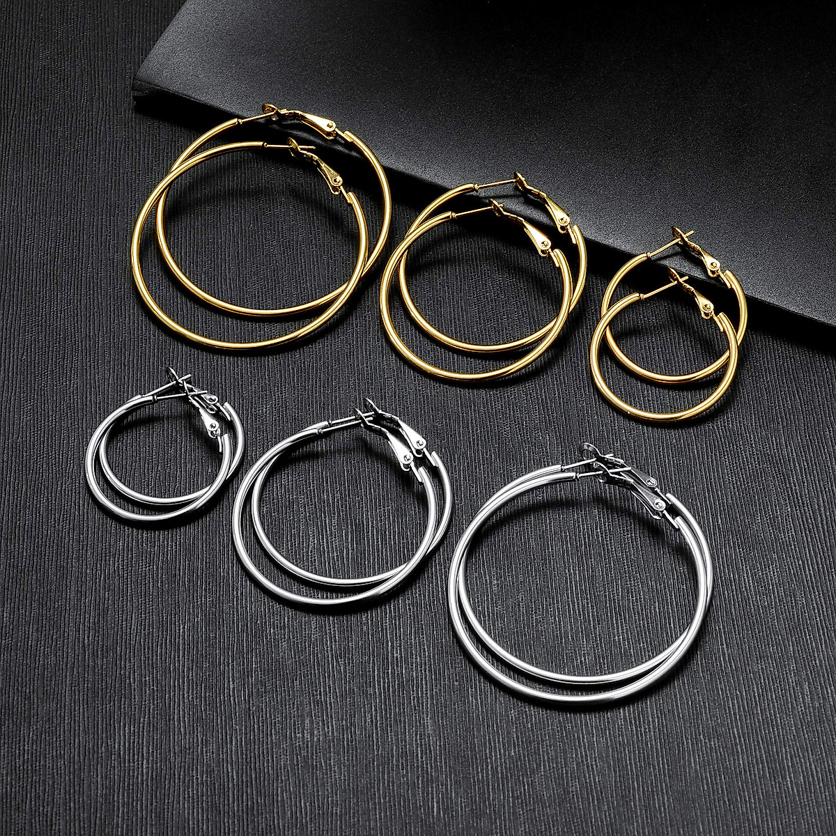 6 Pairs Stainless Steel gold silver Plated Hoop Earrings for Women, Hypoallergenic Hoops Women's Earrings Loop Earrings Set