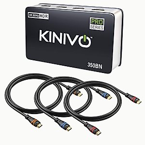 Kinivo 350BN 4K HDMI Switch with BlueRigger 4K HDMI Cable - 6.6FT, 3 Pack (4K 60Hz, HDR, HDMI 2.0, 3 Port Switch, Auto-Switching)