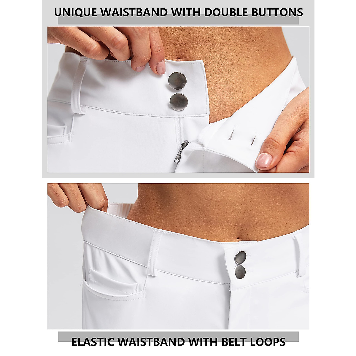 Viodia Women's Golf Pants with Zipper Pockets 7/8 Stretch Ankle Pants for Women Travel Casual Work White