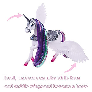 Sparkle Unicorn and Fairy Tale Princess Doll, W/ Crystal Comb and Fairy Stick, Girls' Unicorn Doll Toys Gifts, Presents for Girl Kids Aged 3+ (Pink Unicorn Purple Dress)