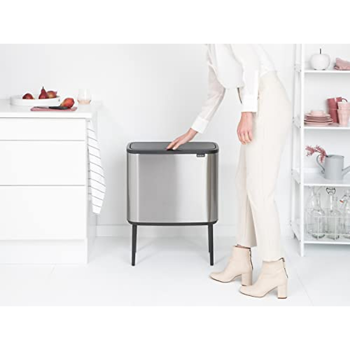 Brabantia 316227 Bo Touch Trash Can, with 2 Inner Buckets, 3 + 6 gallon/11 + 23 Litre Bo Trash Can, Matt Steel Fingerprint Proof, Box Touch Bin, with 2 Inner Buckets, 11 + 23 Litre