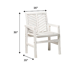 Walker Edison AZWC2VINWW Avalon Chevron Solid Acacia Wood Outdoor Chair, White Wash