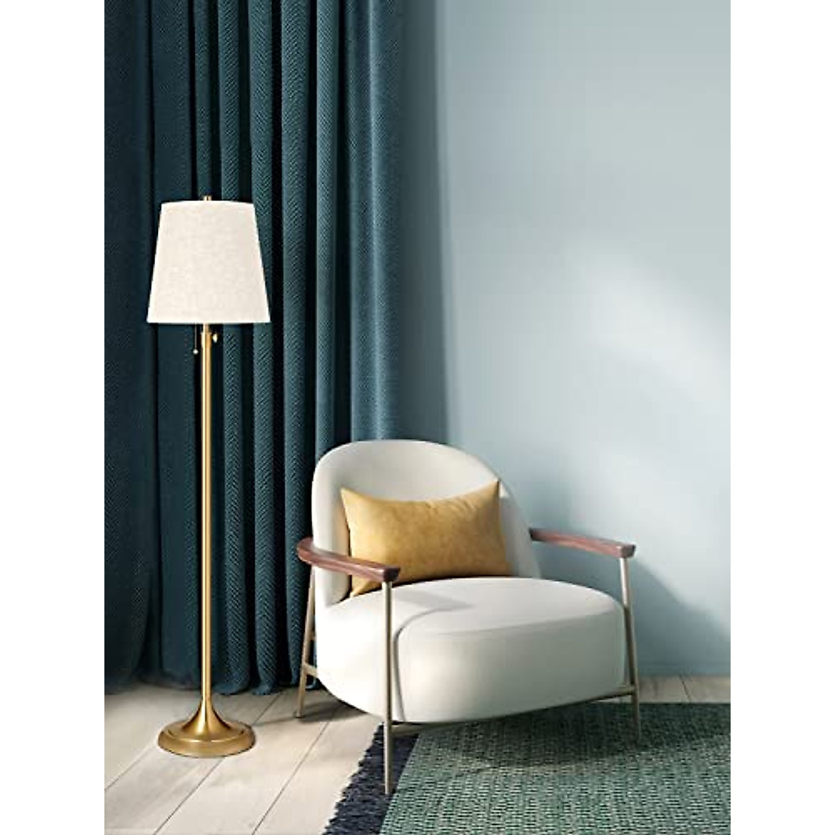 Meisoda Gold Floor Lamp, 9W 3 CCT Dimmable Standing Lamp with 2 Linen Lamp Shades and Pull Chain for Living Room, Bedroom, Office, 58" to 65" Adjustable Height, Modern Brushed Bronze Design