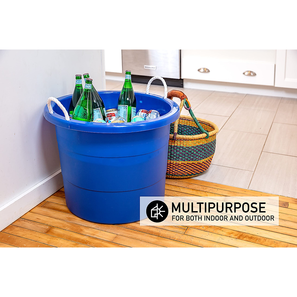 United Solutions 19 Gallon Rope Handle Tub, 2-Pack, Heavy-Duty Organization and Easy-Access Storage Tub, Multi-Purpose, Made with Rugged Plastic, Black