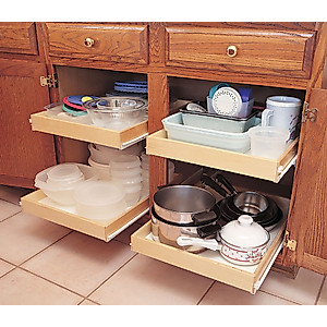 Sliding Pull-Out Shelf For Cabinets (Kitchen Cupboards, Pantry Drawers, Bathroom Storage) 2 3/8" Tall - 3/4 Slides & Base Mounting - Custom Clear Opening Width & Depth: (14.250" (1/4), 19.75" (3/4))