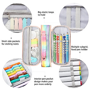 Ayieyill Big Capacity Pencil Case,Large Storage Pencil Pouch Pen Case Bag with Zipper,Cute Pencil Case for School College Student Office Supplies Girls Teen Kids Adult(Rainbow Pink)