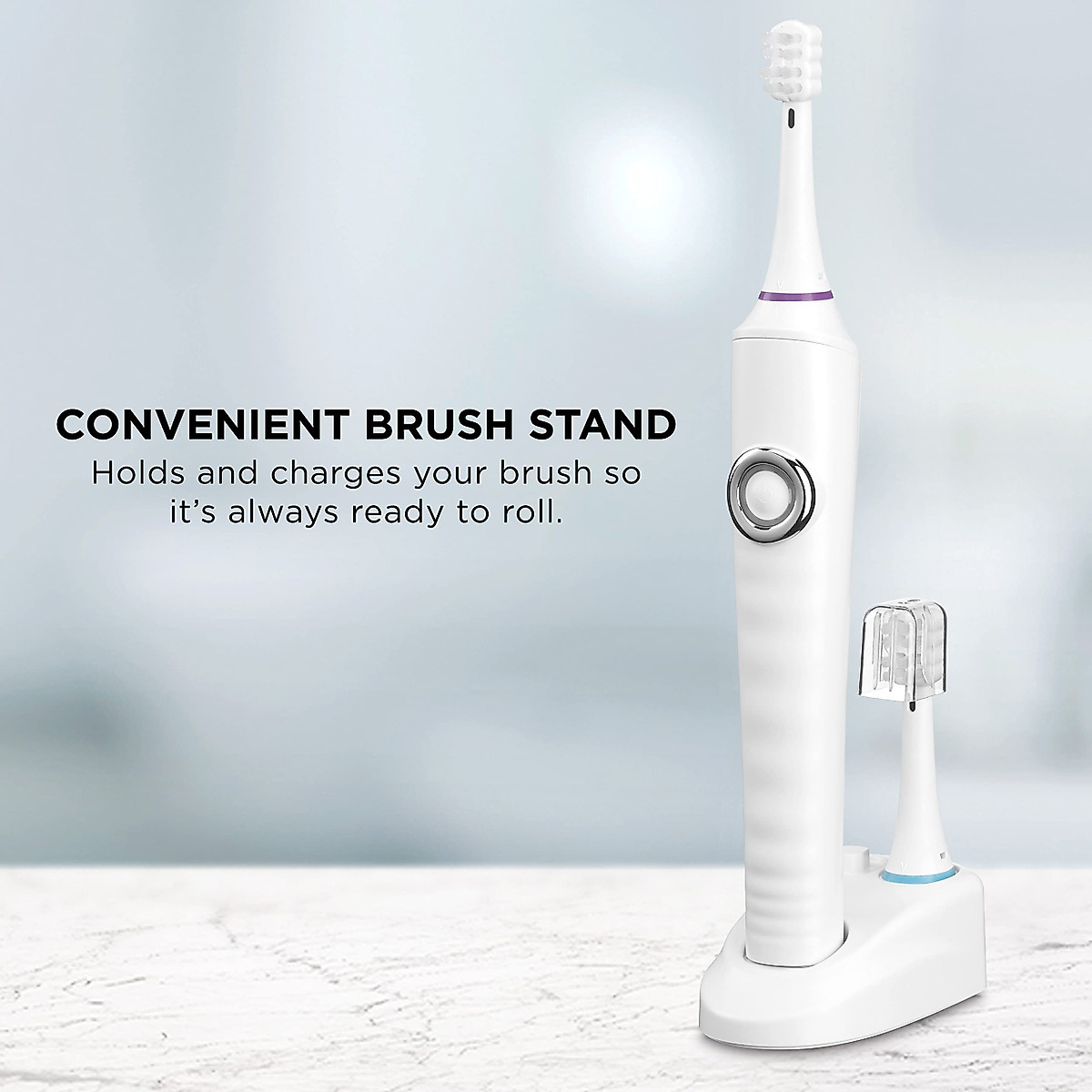 Conair Oscill8 Rechargeable Power Toothbrush for Adults and Children, White, 2-Minute Auto-Off Timer, 2 Bristle Heads, 270-Degree Angle, 2-In-1 Design, Battery Powered