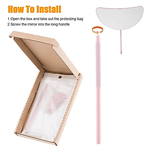 Lash Extension Supplies, Pink Lash Mirror for Eyelash Extensions, Large Half Moon Eyelash Mirror, Stainless Steel Lash Inspection Mirror for Lash Technician Supplies