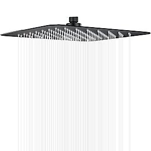 Esnbia 12" Rain Shower Head, Stainless Steel Rainfall Ceiling Mount Shower Head, 2.5 GPM Water Flow, Matte Black （Shower Arm NOT Include）