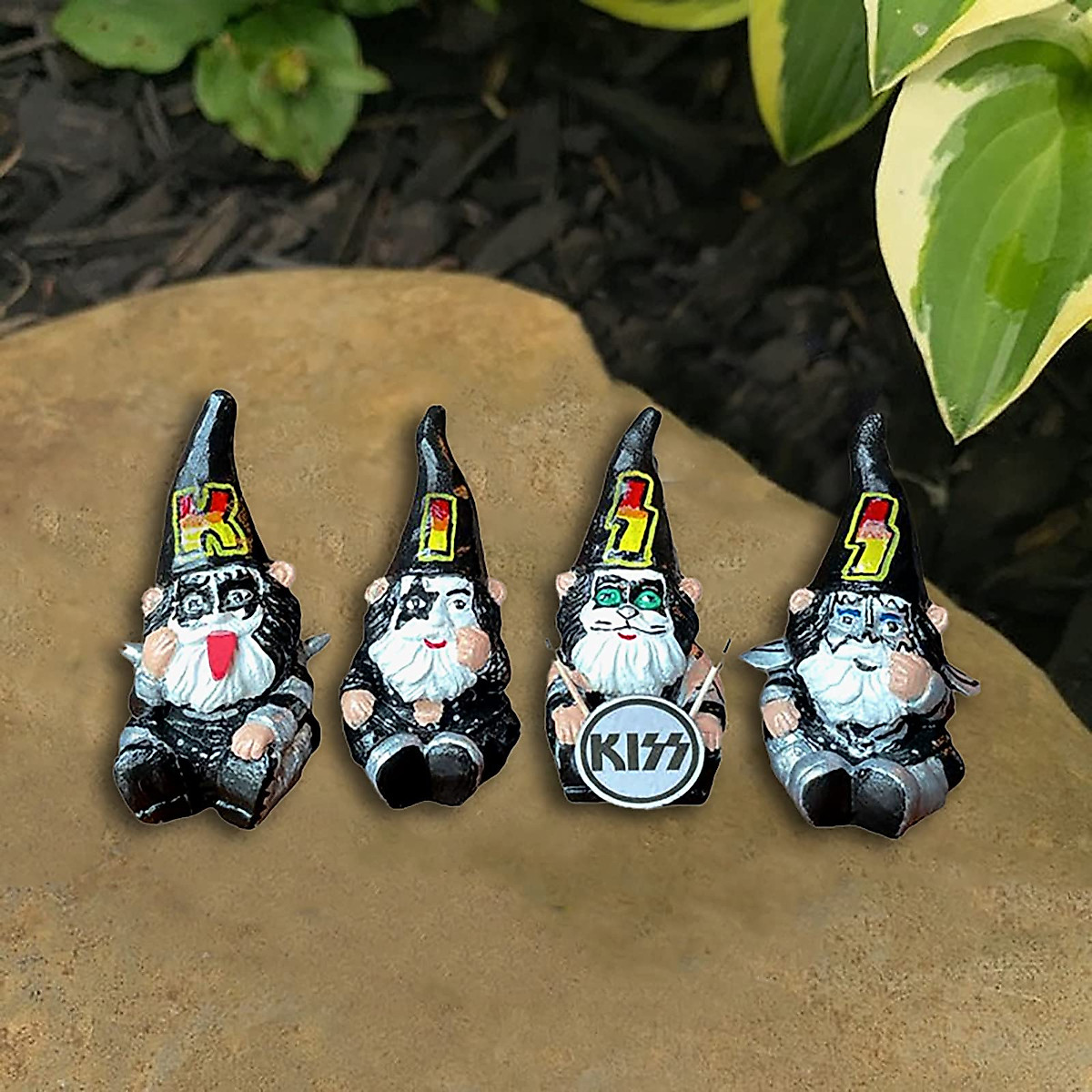 Liuh KISS Letters Painted Gnomes 4PCSSet Garden Figurines Art Decor 3.94 Dwarf Miniatures with Defferent Facial Expressions Outdoor Funny Gnome Accessories Table Ornaments Lovers Gifts 1 Set