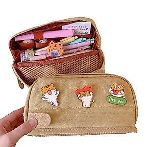 MOMEITU Kawaii Pencil case Japanese Large-Capacity Girl ins Cute Stationery Pencil case(Khaki)