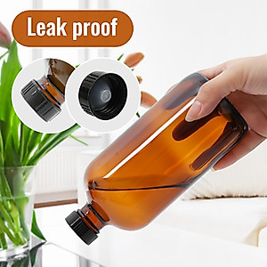 STARSIDE 12 Pack 16 oz Amber Glass Bottles with Lids, 480 ml Round Boston Bottles for Essential Oils, Hot Sauce, Juice, Liquids, Include 2 Funnel, 12 Labels.