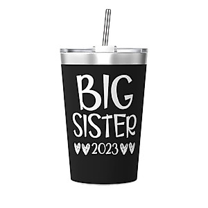 Big Sister 2023 Gifts For Girls Travel Cup Double Walled Glass Coffee Mugs with Lids 12oz Reusable Insulated Cappuccino Tea Latte Iced Coffee Cups Travel Mug-KK
