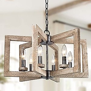 RUZINIU Farmhouse Chandelier for Dining Room, 6-Light Farmhouse Light Fixture for Kitchen Island, 20" Dia