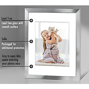 Americanflat 11x14 Picture Frame with Polished Crystal-Clear Glass - Use as 8x10 Frame with Mat or 11x14 Frame Without Mat - Signature Collection - Photo Frame for Wall Display - Silver