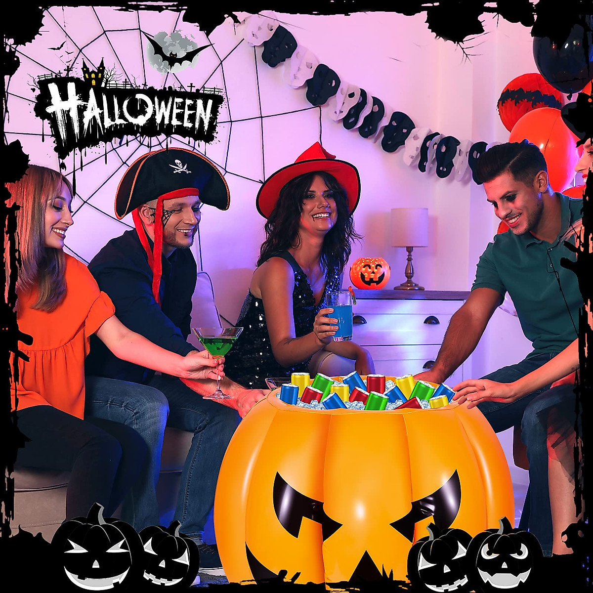 Suclain 2 Pack Halloween Inflatable Cooler Pumpkin Drink Cooler Big Inflatable Cooler for Parties PVC Halloween Cooler for Holding Halloween Party Favors Snacks Drink, 18 x 15 inches