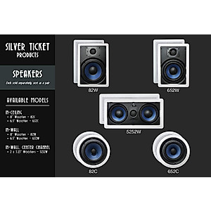 Silver Ticket Products 1 x Center, 1 x Left & 1 x Right in-Walls and 2 x in-Ceiling Surround Sound 5.1 Speaker Home Theater Bundle Package