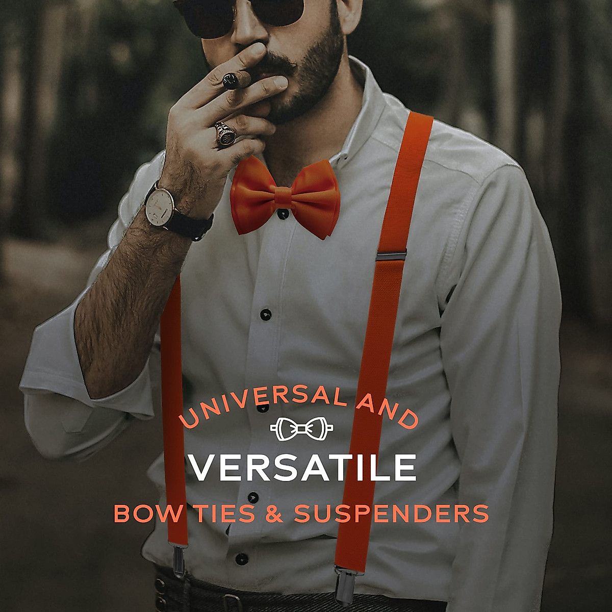 Man of Men - Men's Orange Bowtie & Suspender Set