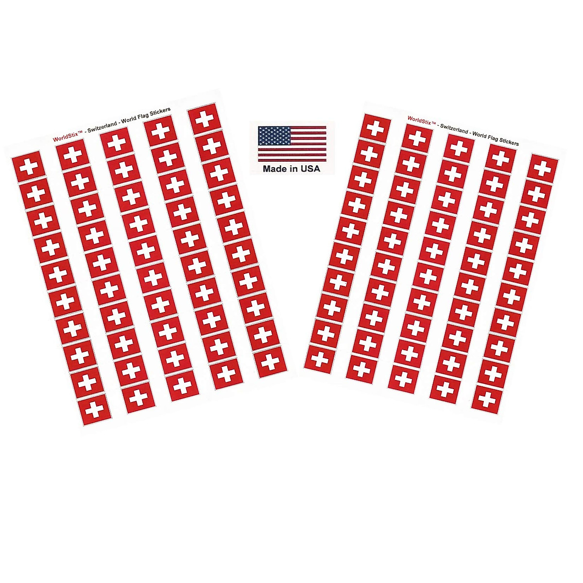 100 Switzerland Flag Stickers; American Made Decals Measure 1.5" x 1" & are Self Adhesive; Two Sheets of 50, 100 Sticker Flags Total