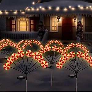 VIHOSE 4 Pack Christmas Solar Outdoor Lights Waterproof Swaying Light LED Firefly Solar Pathway Lights Solar Lights Outdoor with Stake for Garden Yard Patio Xmas Halloween Decorations (Candy Cane)