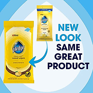 Pledge Expert Care Wood Wipes, Shines and Protects, Removes Fingerprints, Lemon Scent, 24 Count (Pack of 1)