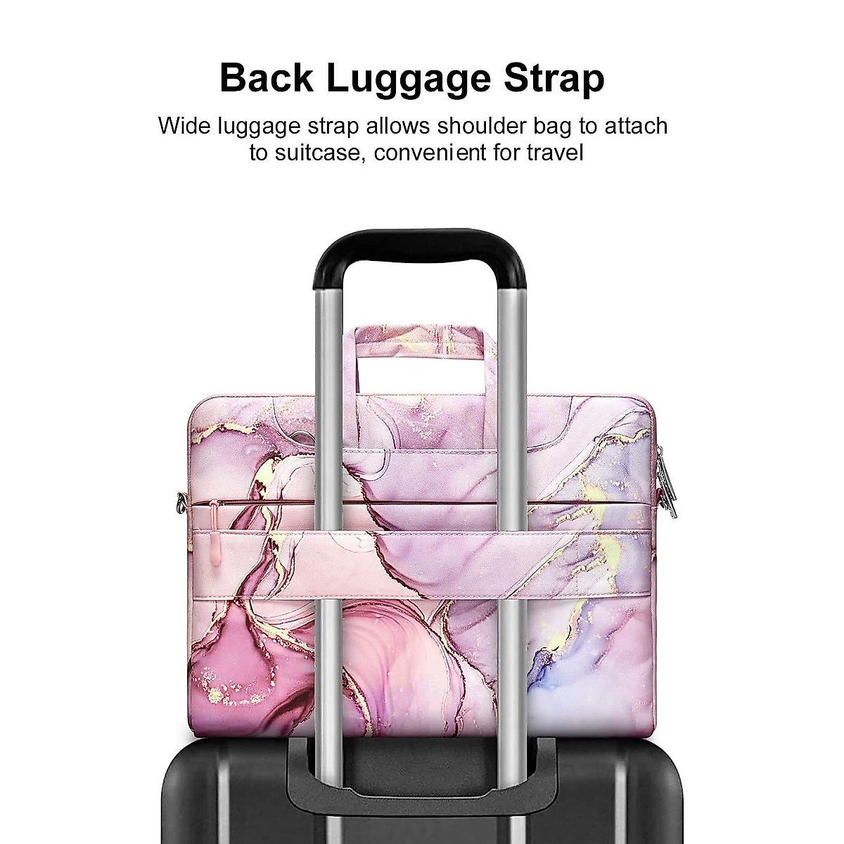 MOSISO Laptop Shoulder Bag Compatible with MacBook Air 13 inch A2337 A2179 A1932/Pro A2338 A2251 A2289 A2159 A1989 A1706 A1708, Polyester Sleeve with Trolley Belt Marble MO-MBH216 & Laptop Backpack