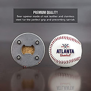 Atlanta Bottle Opener, Beer Bottle Opener Made from Real Baseball's Leather, Magnetic Bottle Opener & Cap Catcher - Cool Gadget for Teens & Present for Men