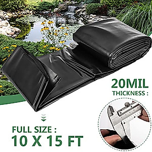 Topdeep 10x15 ft Pond Liner, LDPE 20 Mil Thickness Fish Pond Liners for Outdoor Ponds, Pond Skins for Waterfall, Fish or koi Pond, Fountains and Bed Planter