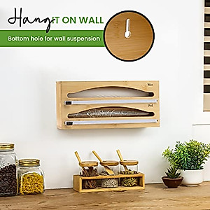 Utopia Kitchen 2 in 1 Plastic Wrap Dispenser with Cutter, Aluminum Foil and Plastic Wrap Organizer with Cutter, Bamboo Dispenser for Kitchen Organization and Storage - Fits 12 Inch Rolls - Natural