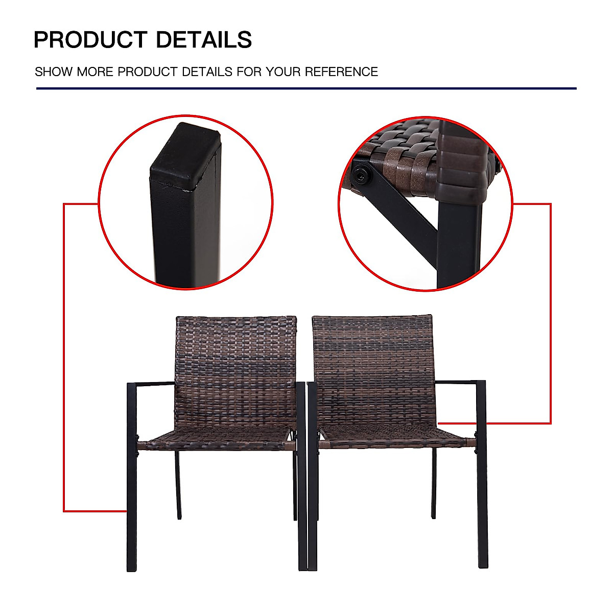 SUNNYMALL 2 Piece Patio Chairs Set of,Outdoor Wicker Dining Chairs,Steel Frame,All-Weather PE Rattan Armchair,for Garden Outdoor Furniture for Backyard Deck,Support 265lb (Brown)