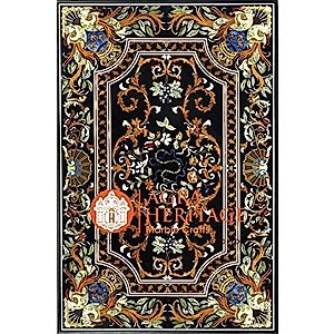 Black Marble 59"x35" Dining Table Top Marquetry Inlay Floral Pietra Dura Conference Decor