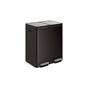 KOHLER K-23828-BST 82-Liter Stainless Steel Dual-bin Step Trash can, Black Stainless