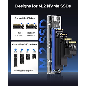 ORICO M.2 NVMe SSD Enclosure, USB 3.2 Gen 2 (10 Gbps), Transparent External Solid State Drive Adapter Enclosure for 2280 2260 2242 2230 PCI-E M2 M-Key SSD, USB Type C Converter Case-TCM2 Blue