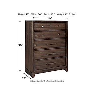 Signature Design by Ashley Brueban Transitional Contemporary 5 Drawer Chest with Dovetail Construction, Chestnut Brown