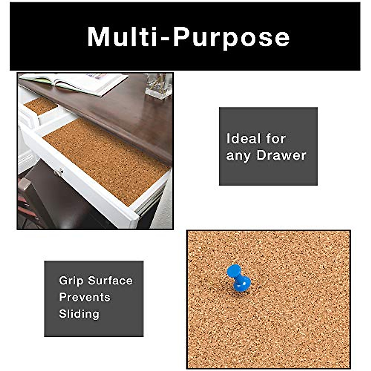 Smart Design Shelf Liner Cork Adhesive - (18 Inch x 24 Feet) - Drawer Cabinet Paper - Kitchen [Cork] - Set of 6-24' Total