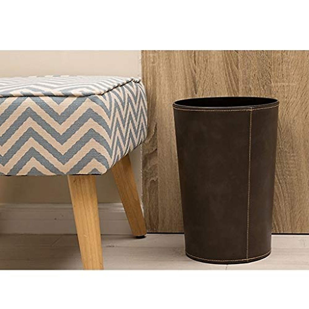 LEGU Trash cans Classic Leather Trash Can Without Lid Round Storage Bin, Recycle Dustbin for Kitchen, Office and High Class Hotel 10L/2. 6 Gallon Garbage Cans (Color : Brown)