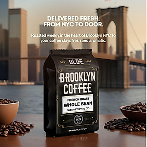 BROOKLYN COFFEE Whole Bean, French Dark Roast (5lb) Silky Smooth, Bold, Balanced - Fresh Bulk Coffee Beans Roasted Weekly in NYC
